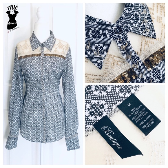 BKE | Tops | Black And Gold Button Up Blouse Country Western Bling ...